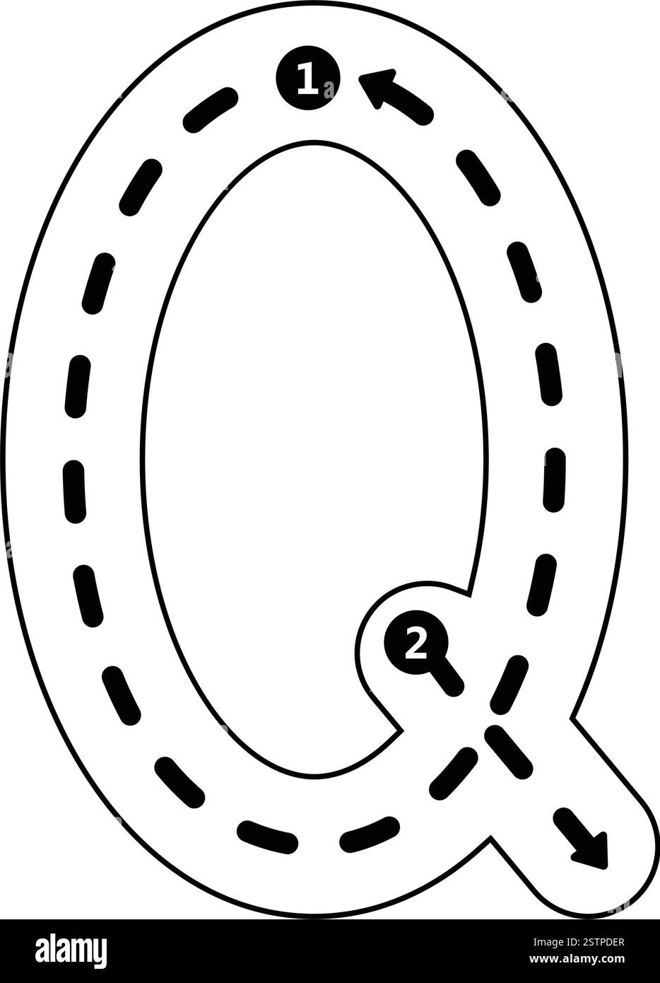 Tracing Alphabet letter Q, Uppercase prewriting dotted line element for kindergarten, preschool ...