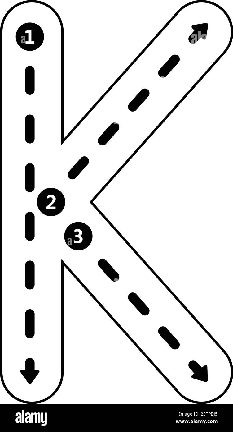 Tracing Alphabet letter K, Uppercase prewriting dotted line element for ...