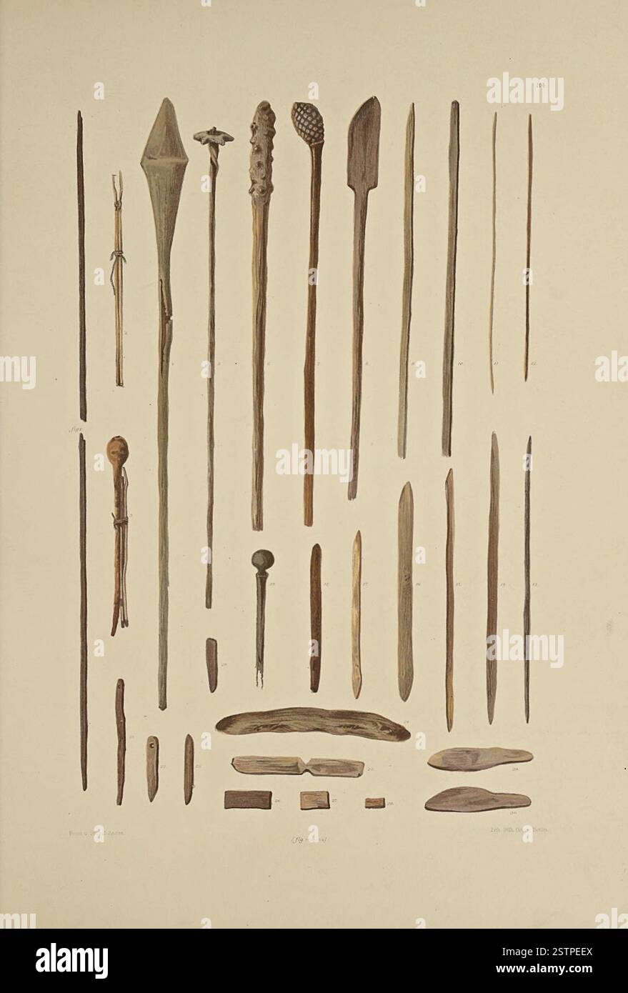inca Wooden Weapons and Implements. Vintage Illustration from The ...