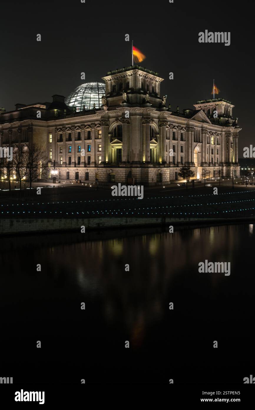 Reichstag building in the night illumination. Reichstag building - is ...