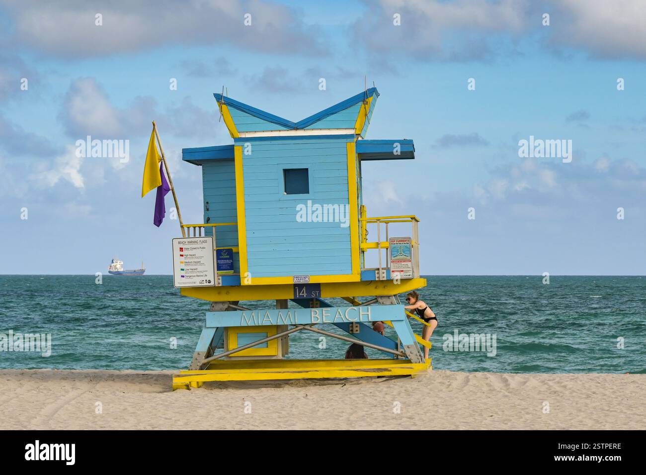 Miami, Florida, USA - 1 December 2023: Iconic wooden lifeguard lookout ...