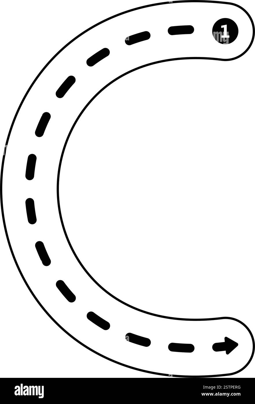 Tracing Alphabet letter C, Uppercase prewriting dotted line element for kindergarten, preschool ...