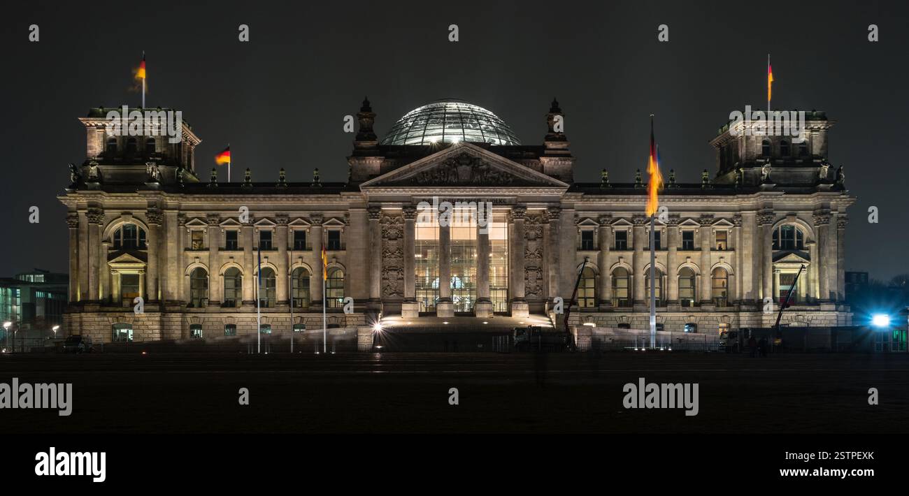 Reichstag building in the night illumination. Reichstag building - is ...