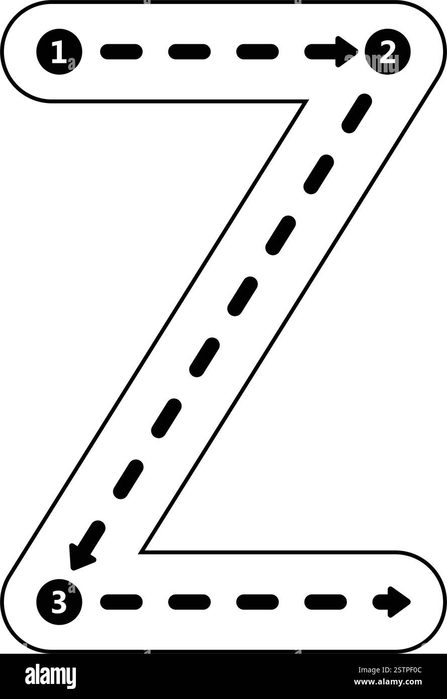 Tracing Alphabet letter Z, Uppercase prewriting dotted line element for ...