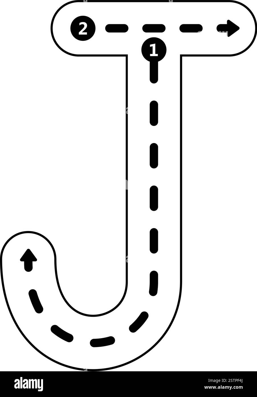 Tracing Alphabet letter J, Uppercase prewriting dotted line element for kindergarten, preschool ...