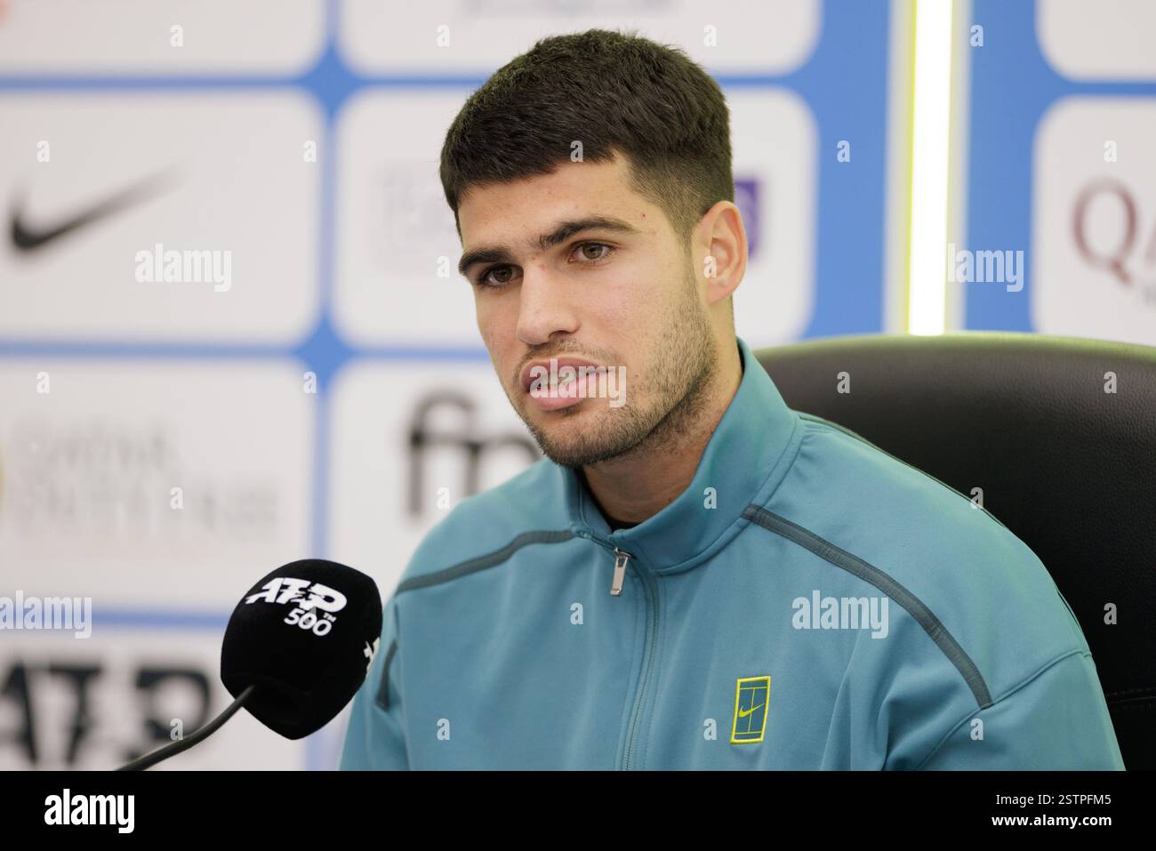 Carlos Alcaraz of Spain during the 2025 Qatar ExxonMobil Open, ATP 500 ...