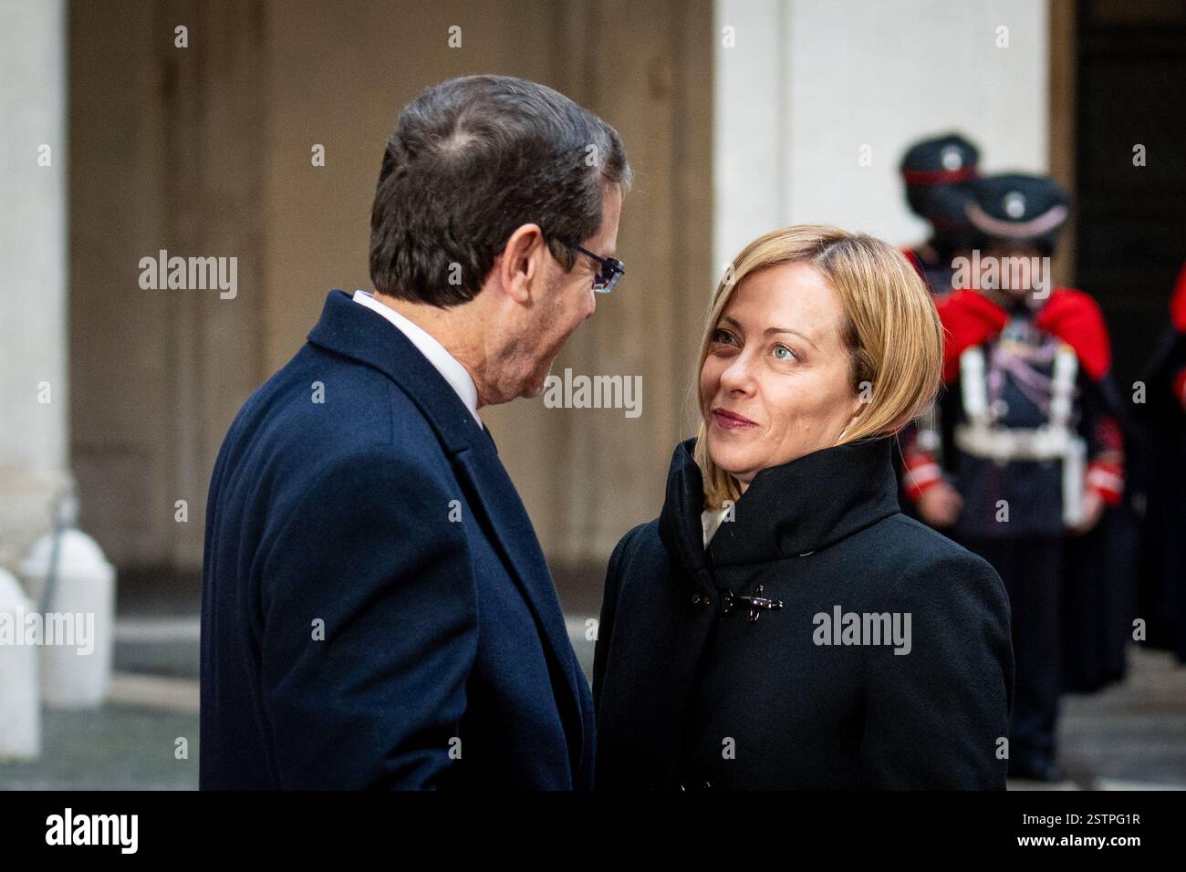 Rome, Italy. 19th Feb, 2025. Italian Prime Minister Giorgia Meloni (R ...