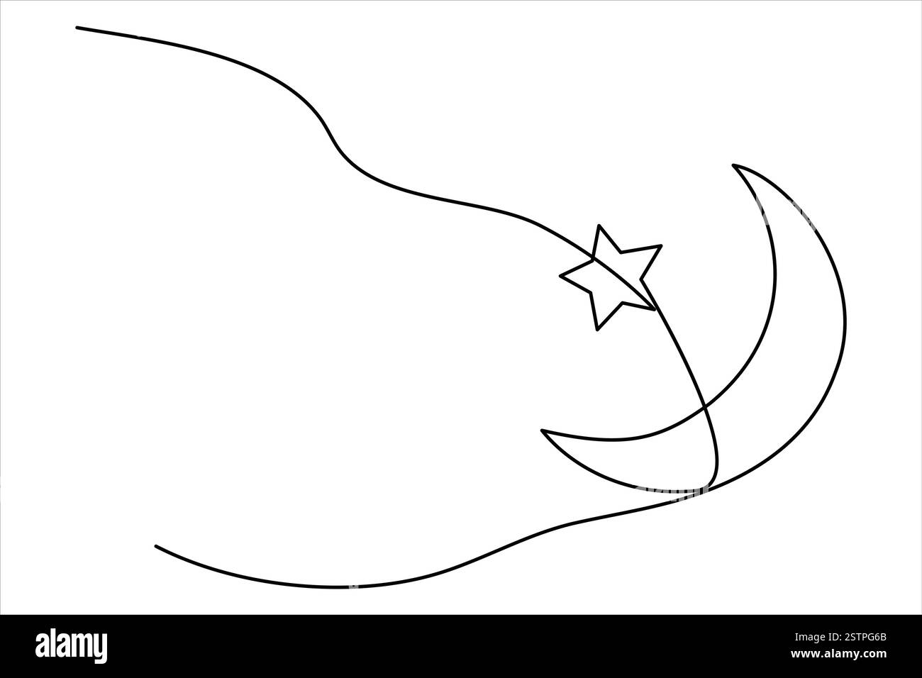 Continuous one line drawing of Crescent moon and star Ramadan isolated ...