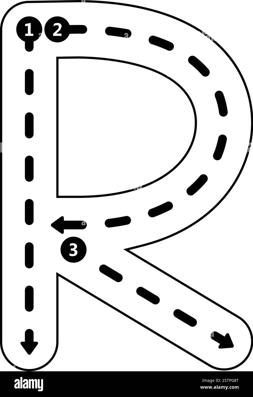 Tracing Alphabet letter R, Uppercase prewriting dotted line element for ...