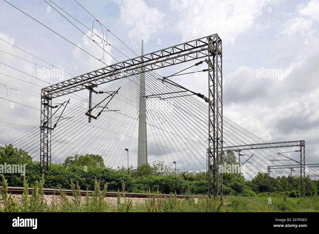 Overhead Train Lines Stock Photo - Alamy