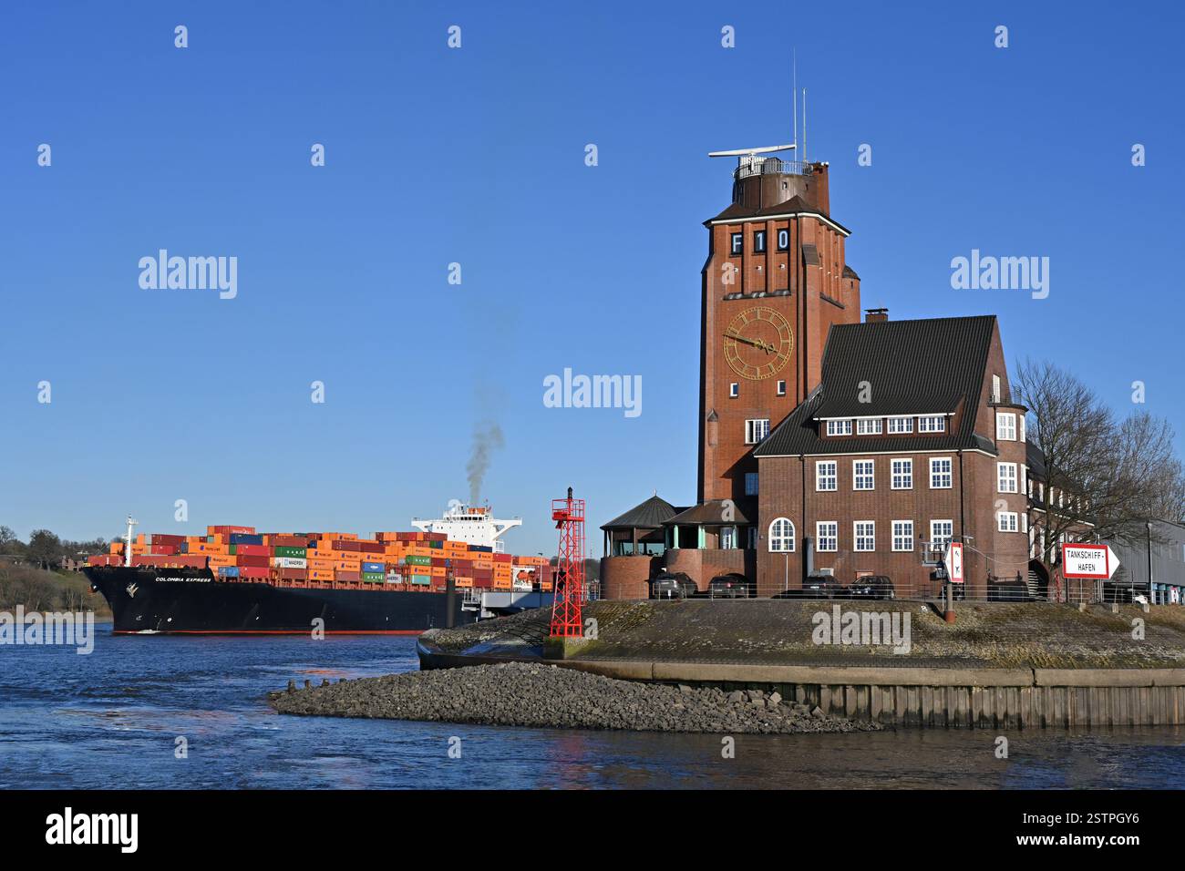 Pilot Station at the Hamburg Port entrance with outbound vessel ...
