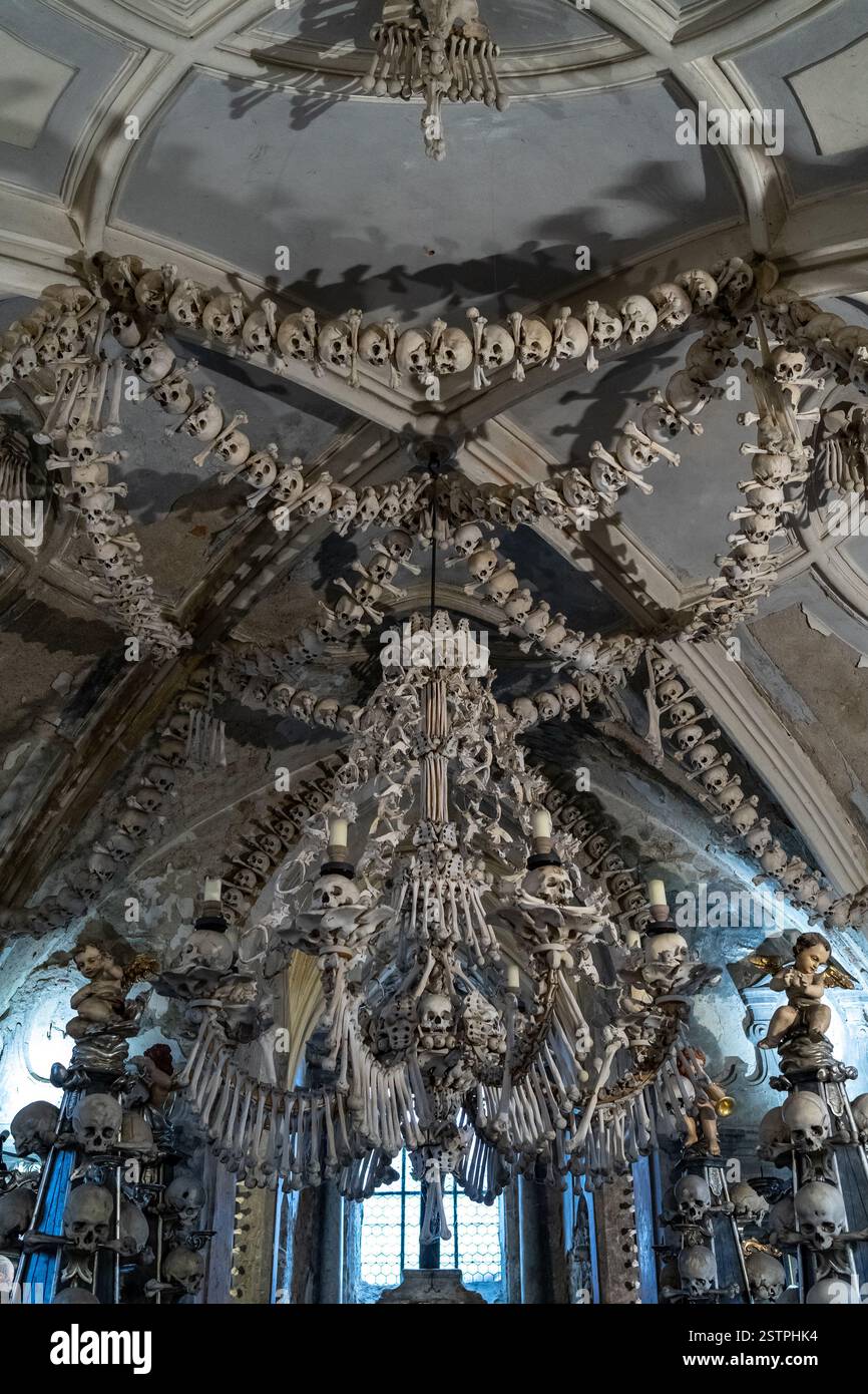 Detail of interior of Sedlec Ossuary, a small Roman Catholic chapel ...
