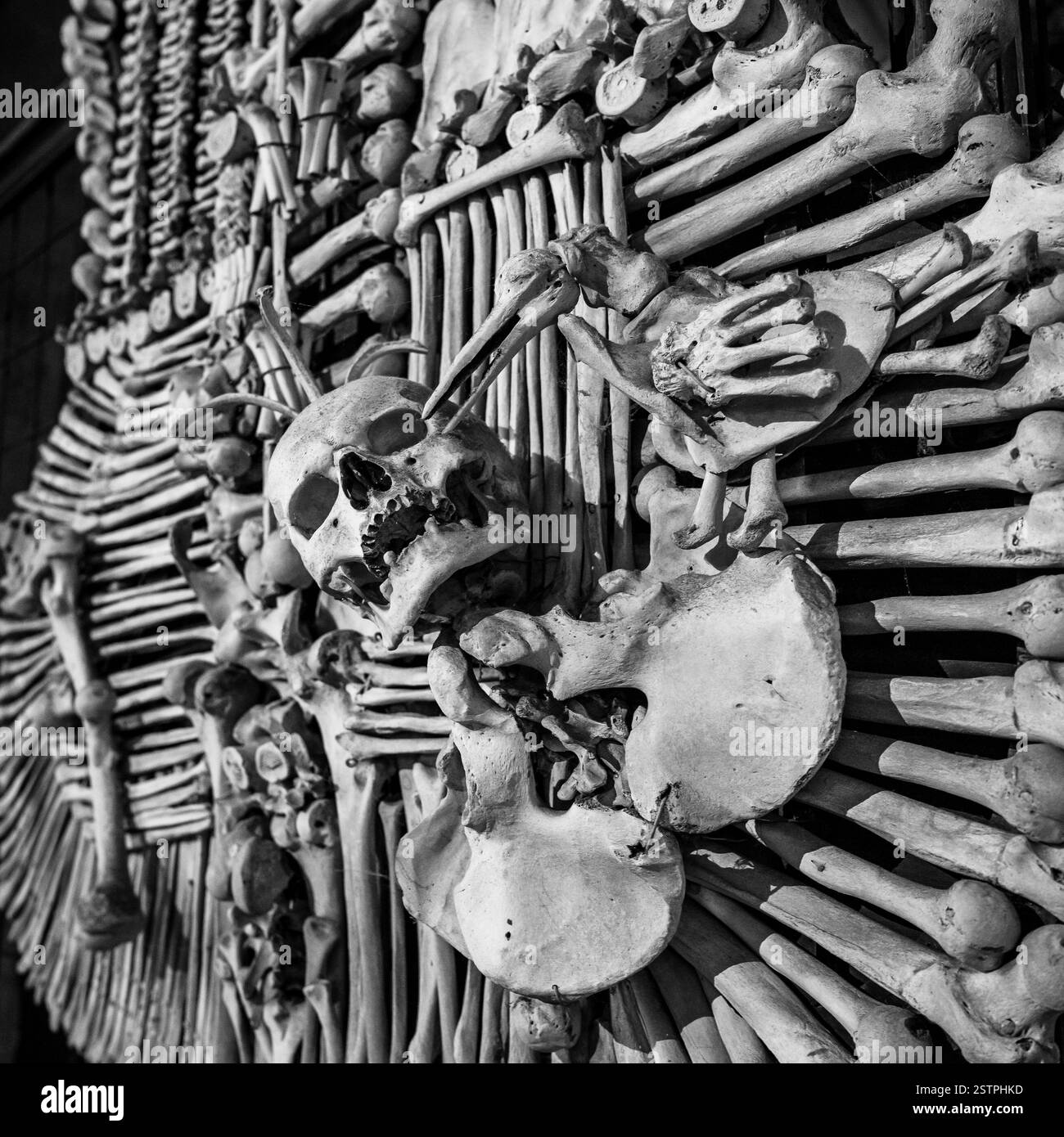 Detail of interior of Sedlec Ossuary, a small Roman Catholic chapel ...