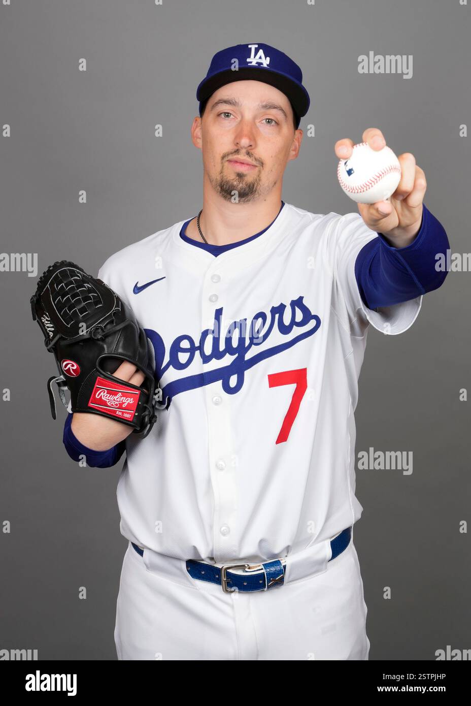 This is a 2025 photo of pitcher Blake Snell of the Los Angeles Dodgers baseball team. This image ...