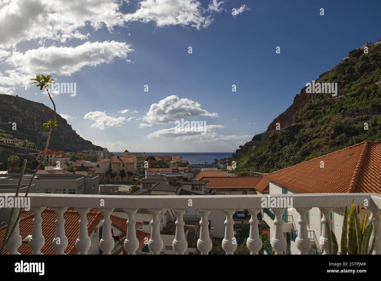 Beautiful view from an antique balcony in coastal town in Madeira ...