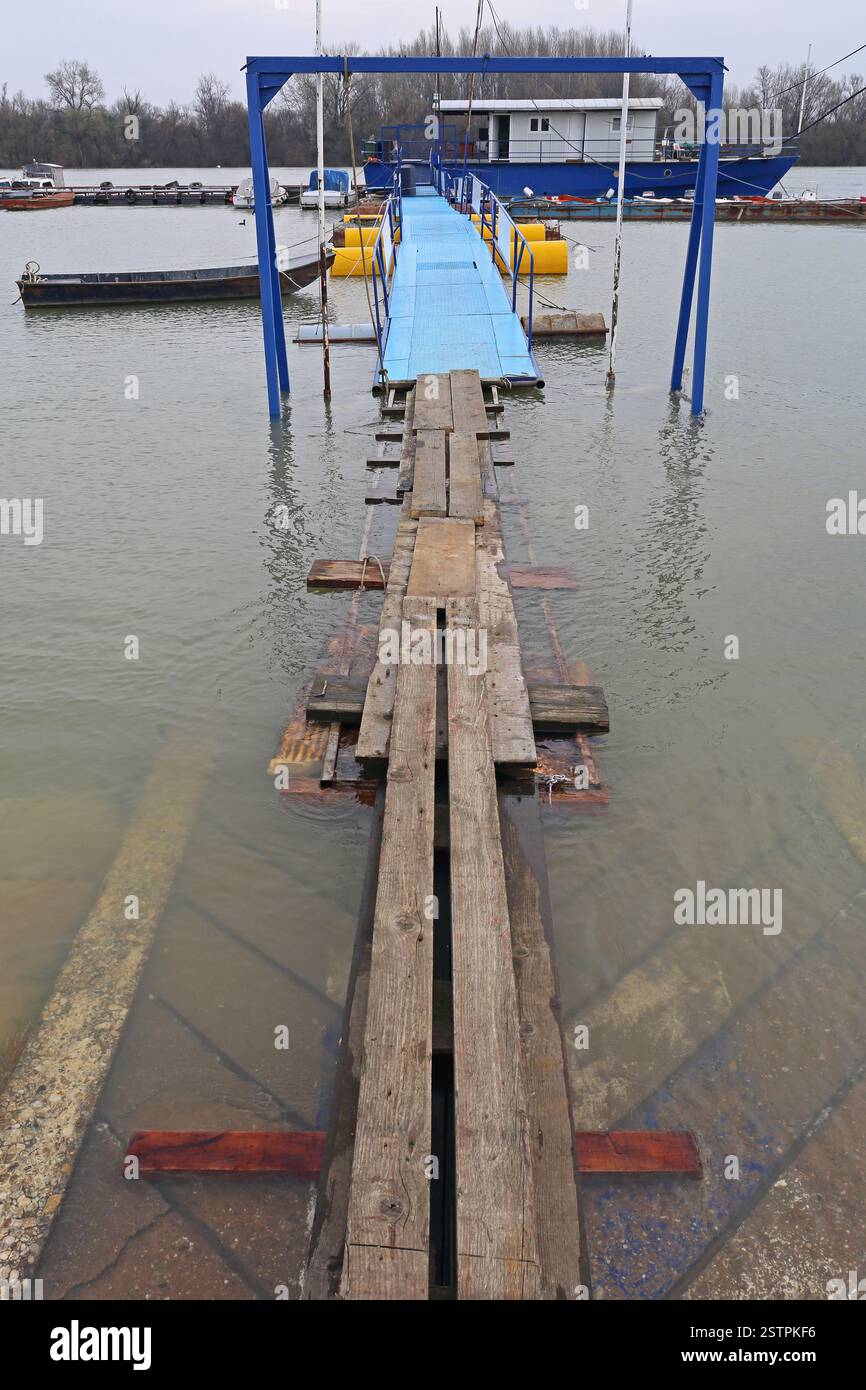 Floating Plank Bridge Boards Over Water Floods Stock Photo - Alamy