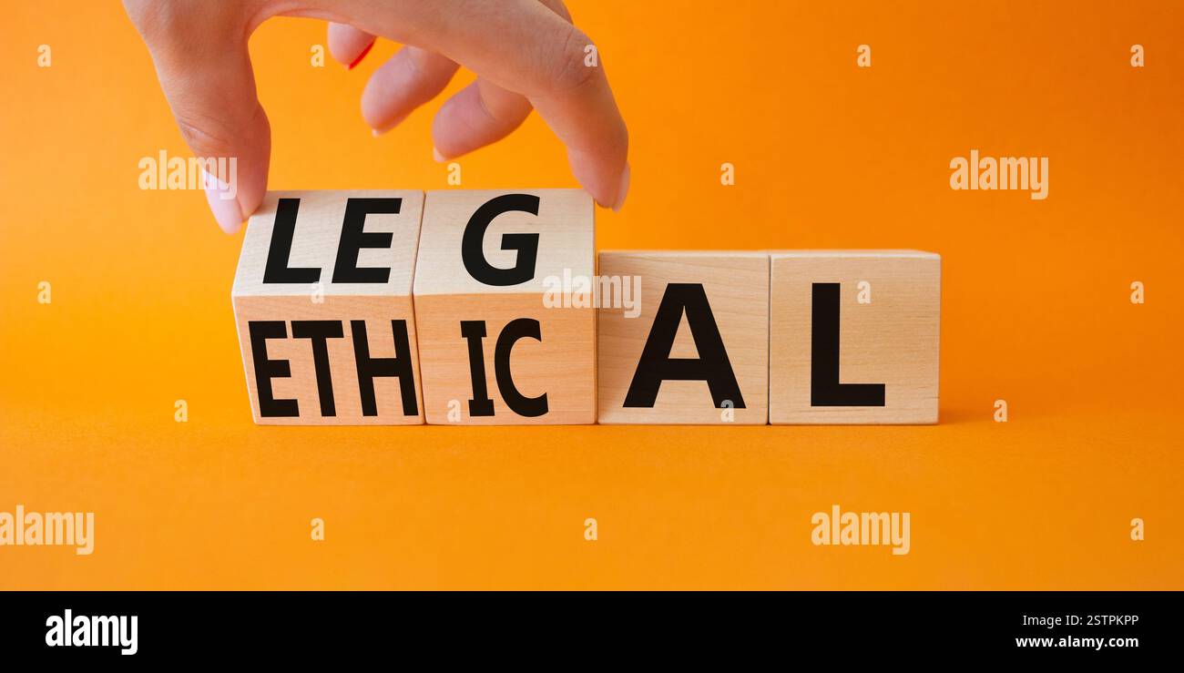Ethical and Legal symbol. Businessman hand turnes wooden cubes and ...