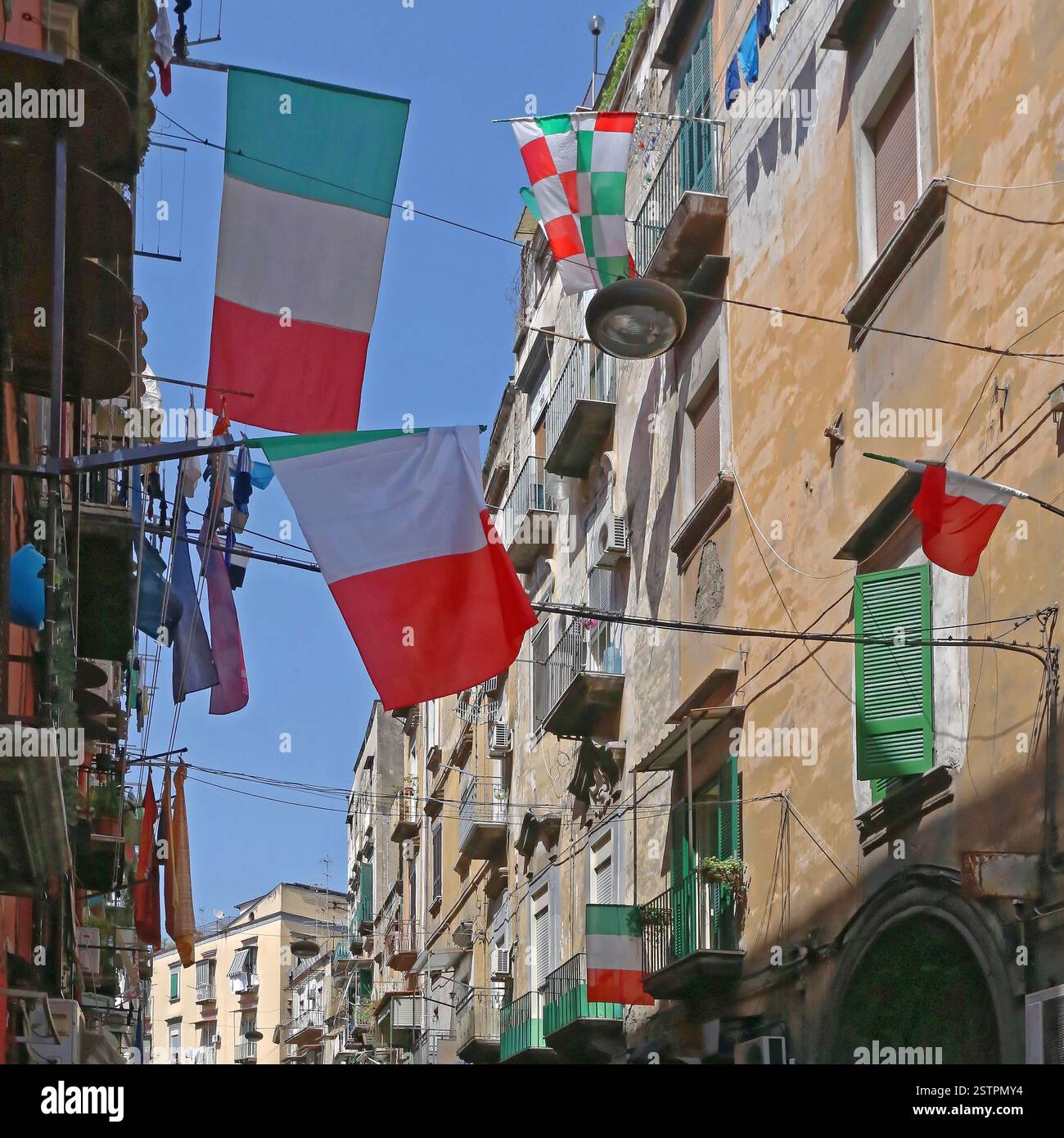 Italian and Napoli Flags at Narrow Street in Residential District of ...