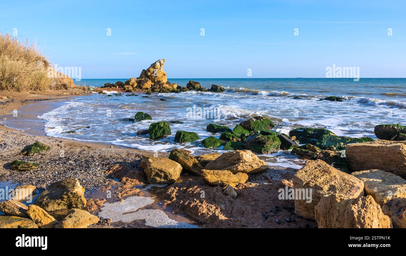 Large stones by the sea near the village of Fontanka, Odessa region ...