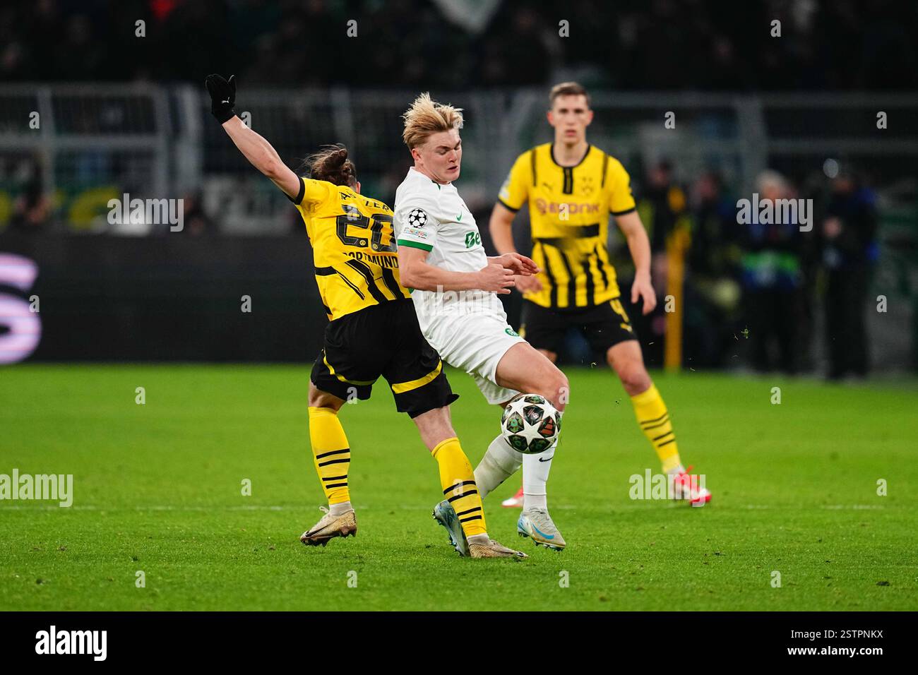 Signal Luna Park, Dortmund, Germany. 19th Feb, 2025. Conrad Harder of Sporting CP and Marcel ...