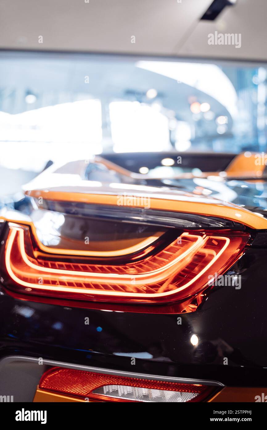 Detail of rear red lighthouse black car with reflections Stock Photo ...