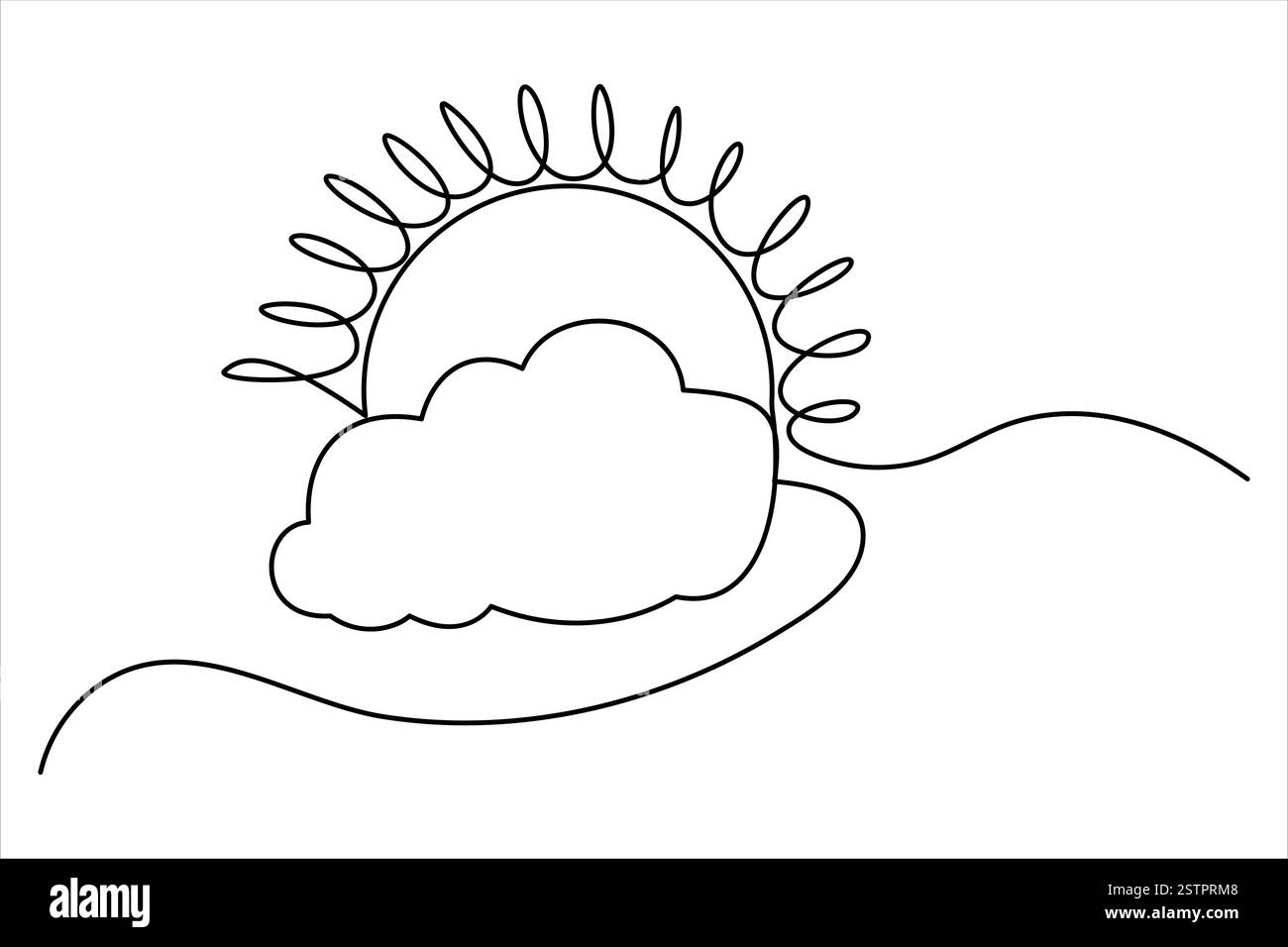 Continuous one line Sun and cloud drawing of isolated outline vector ...