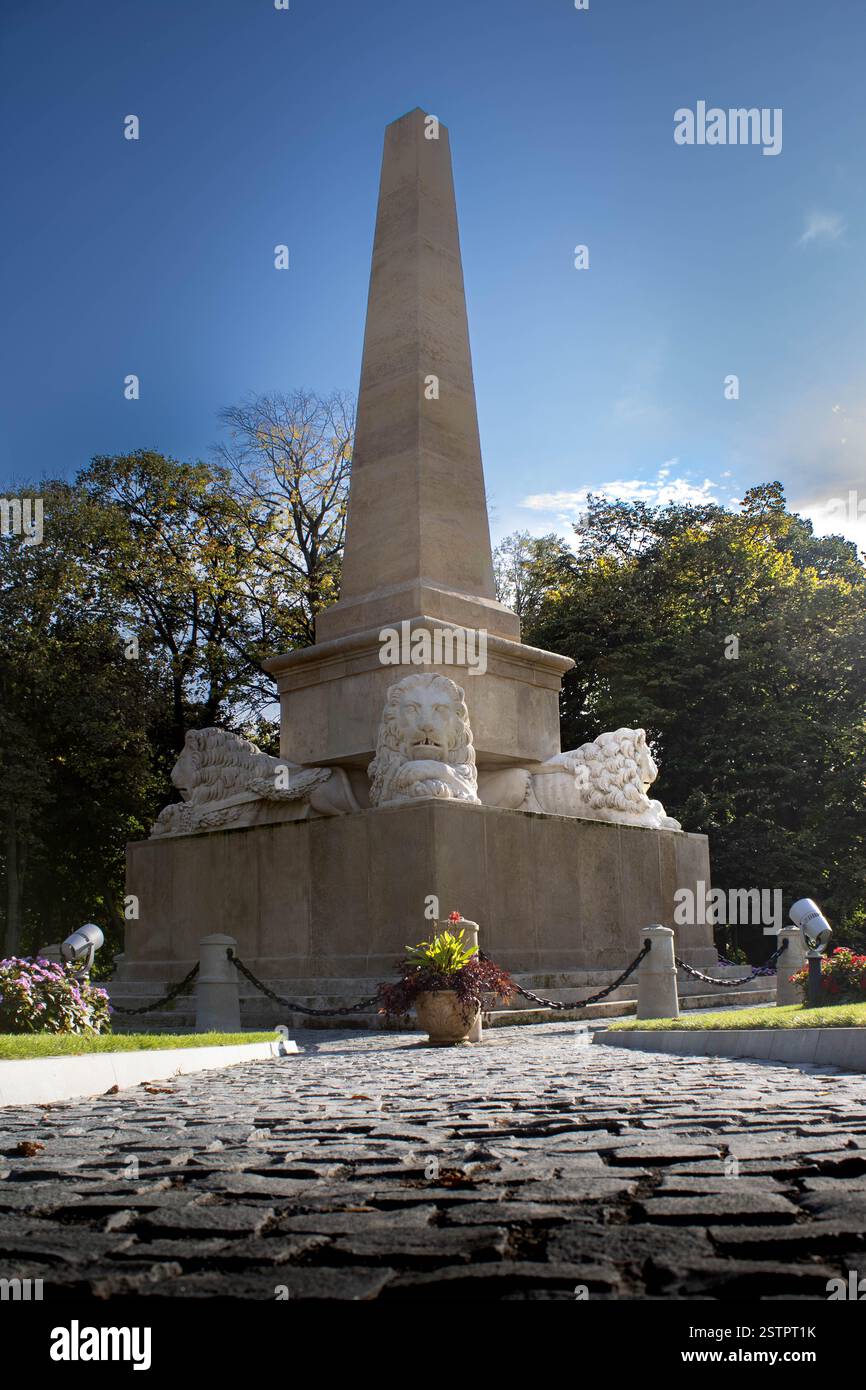 The lion obelisk in the Mihai Eminescu park, Copou, Iasi, Romania, also ...