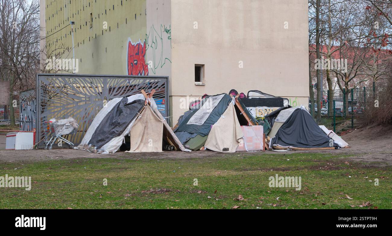 Berlin, Germany, February 3, 2024, improvised tents of homeless people ...