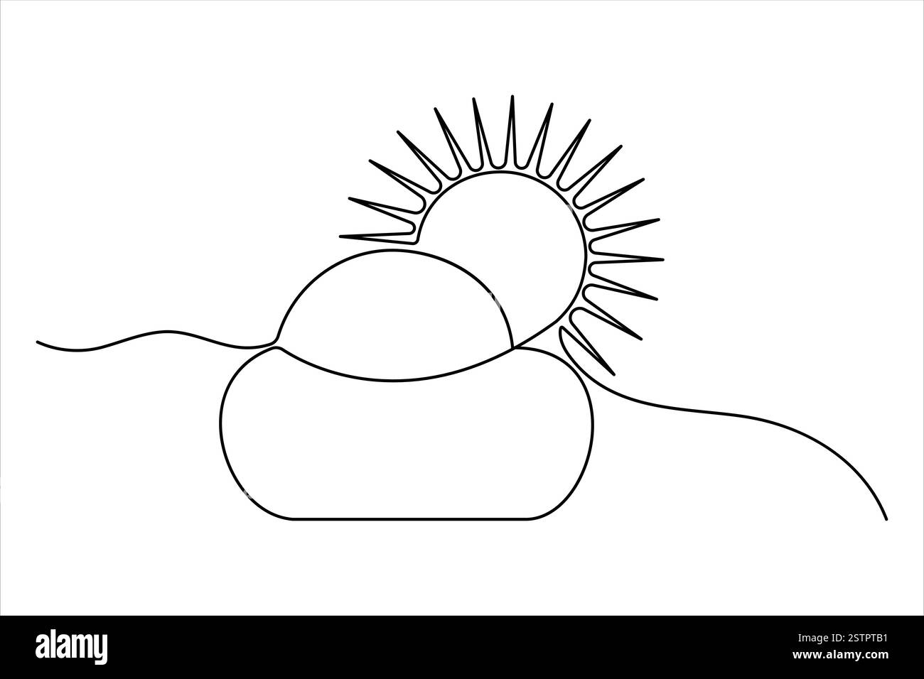 Continuous one line Sun and cloud drawing of isolated outline vector ...