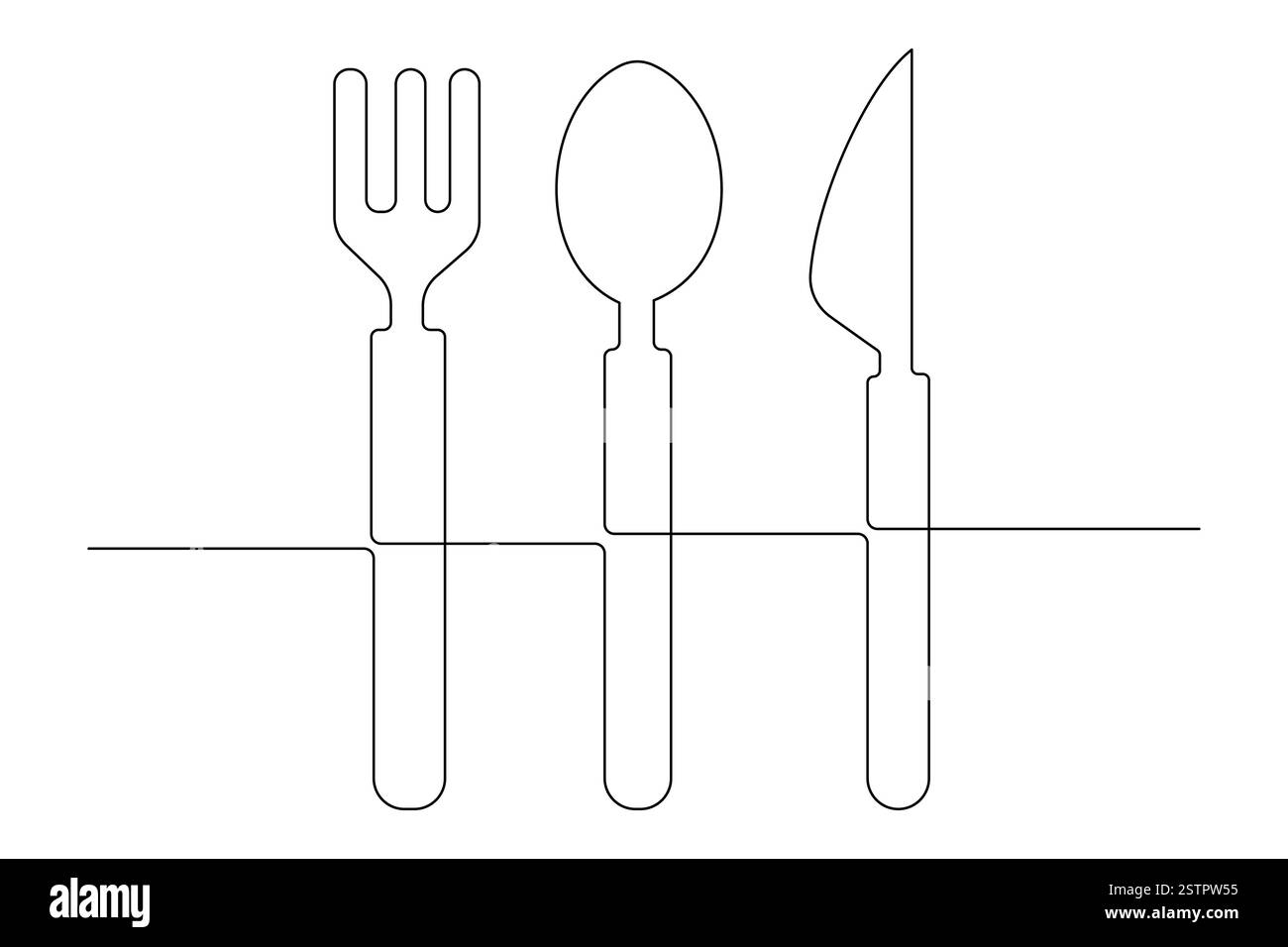 Continuous one line drawing of knife and fork outline art illustration ...