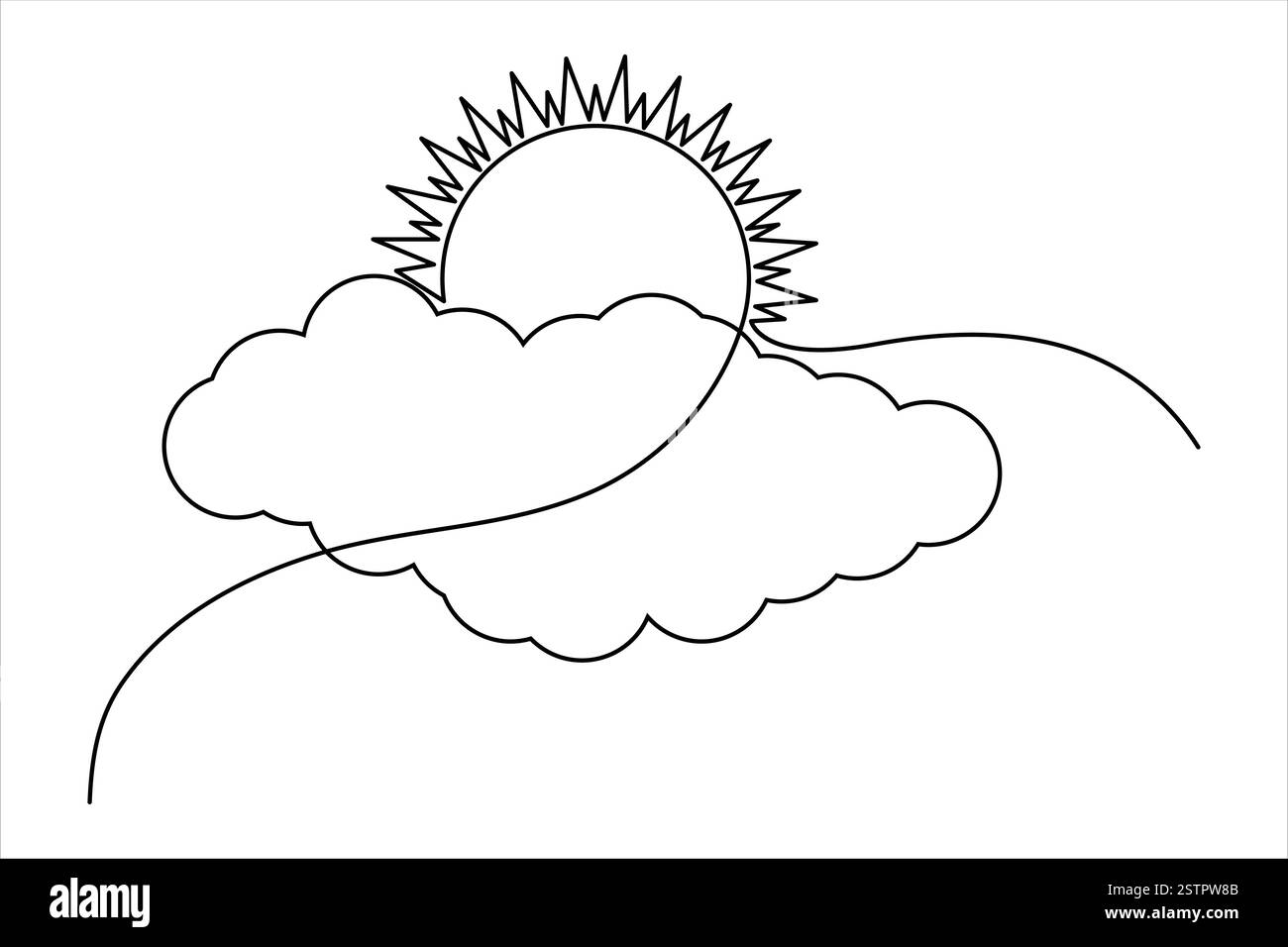 Continuous one line Sun and cloud drawing of isolated outline vector ...
