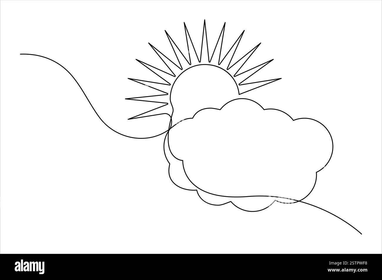 Continuous one line Sun and cloud drawing of isolated outline vector ...