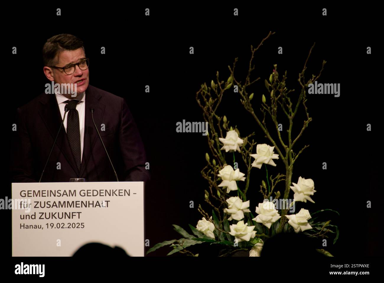 Hanau, Germany. February 19, 2025. An official commemoration ceremony ...
