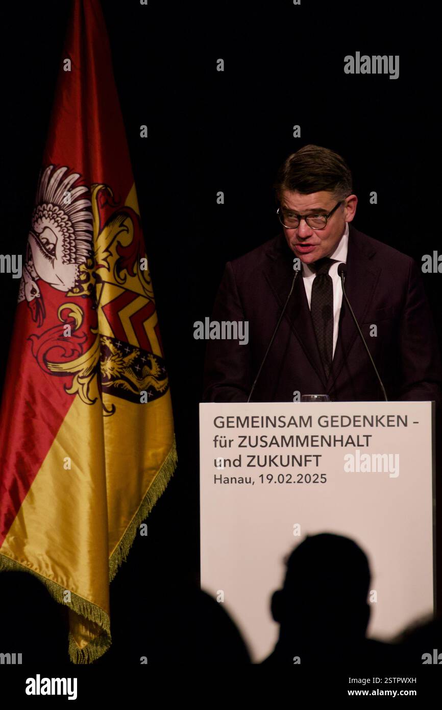 Hanau, Germany. February 19, 2025. An official commemoration ceremony ...