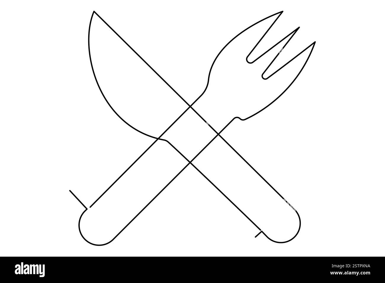 Continuous one line drawing of knife and fork outline art illustration ...