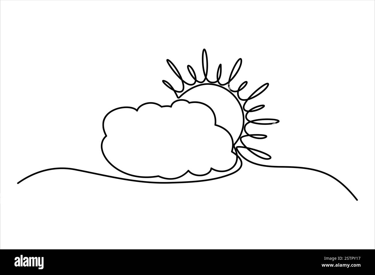 Continuous one line Sun and cloud drawing of isolated outline vector ...