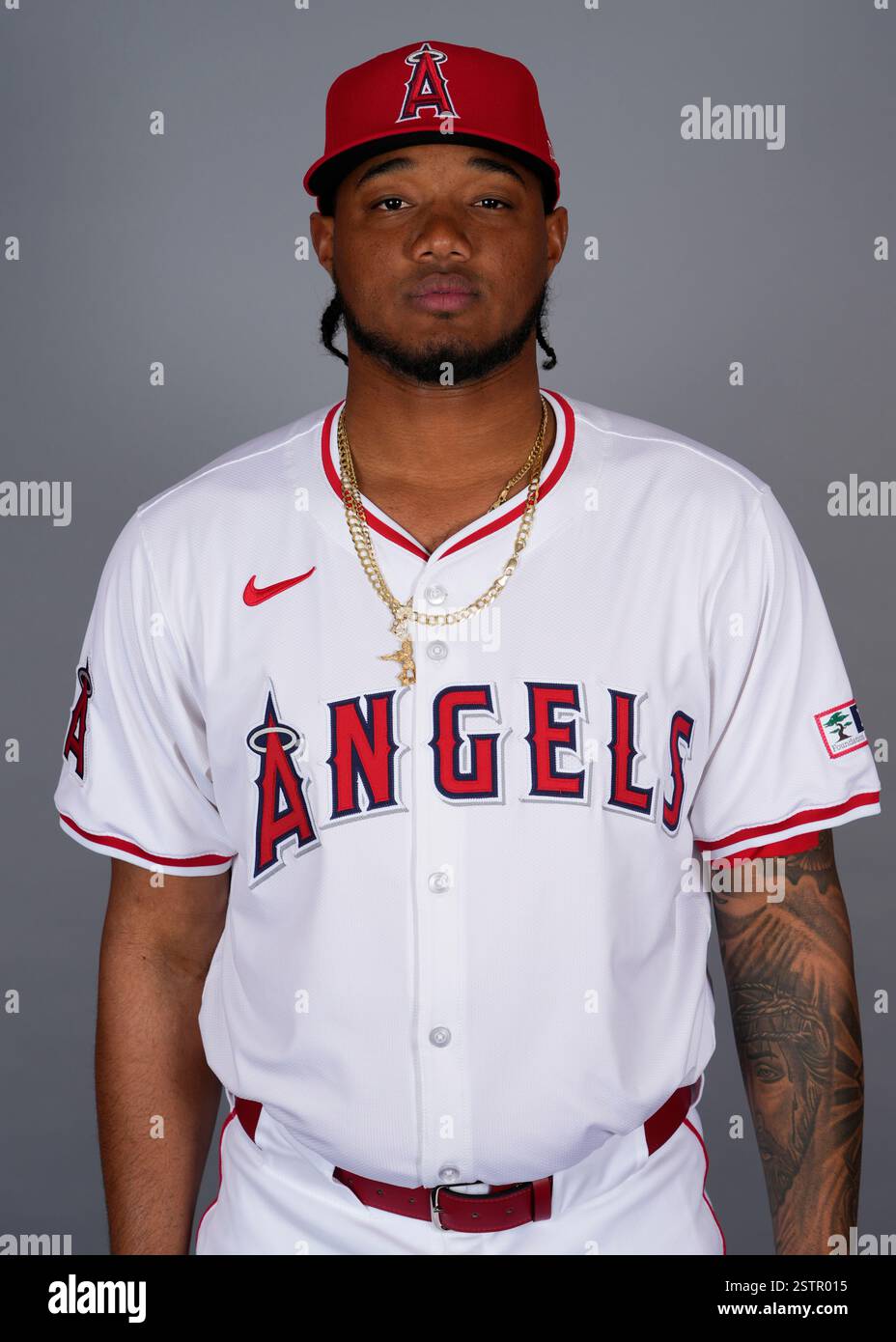 This is a 2025 photo of Angel Felipe of the Los Angeles Angels baseball team. This image ...