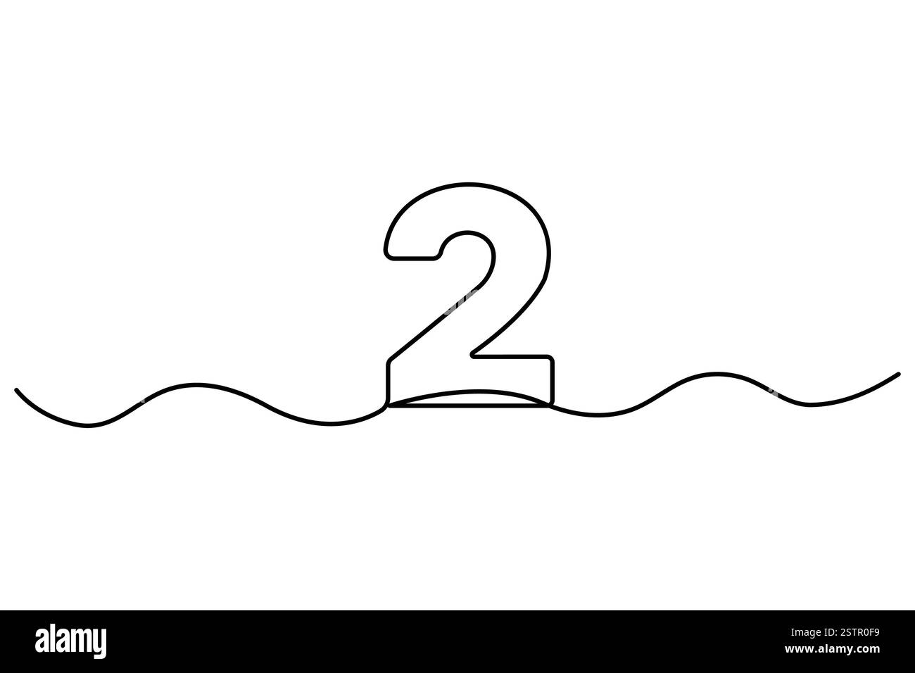 Number 2 in continuous line drawing style. editable One line drawing of ...