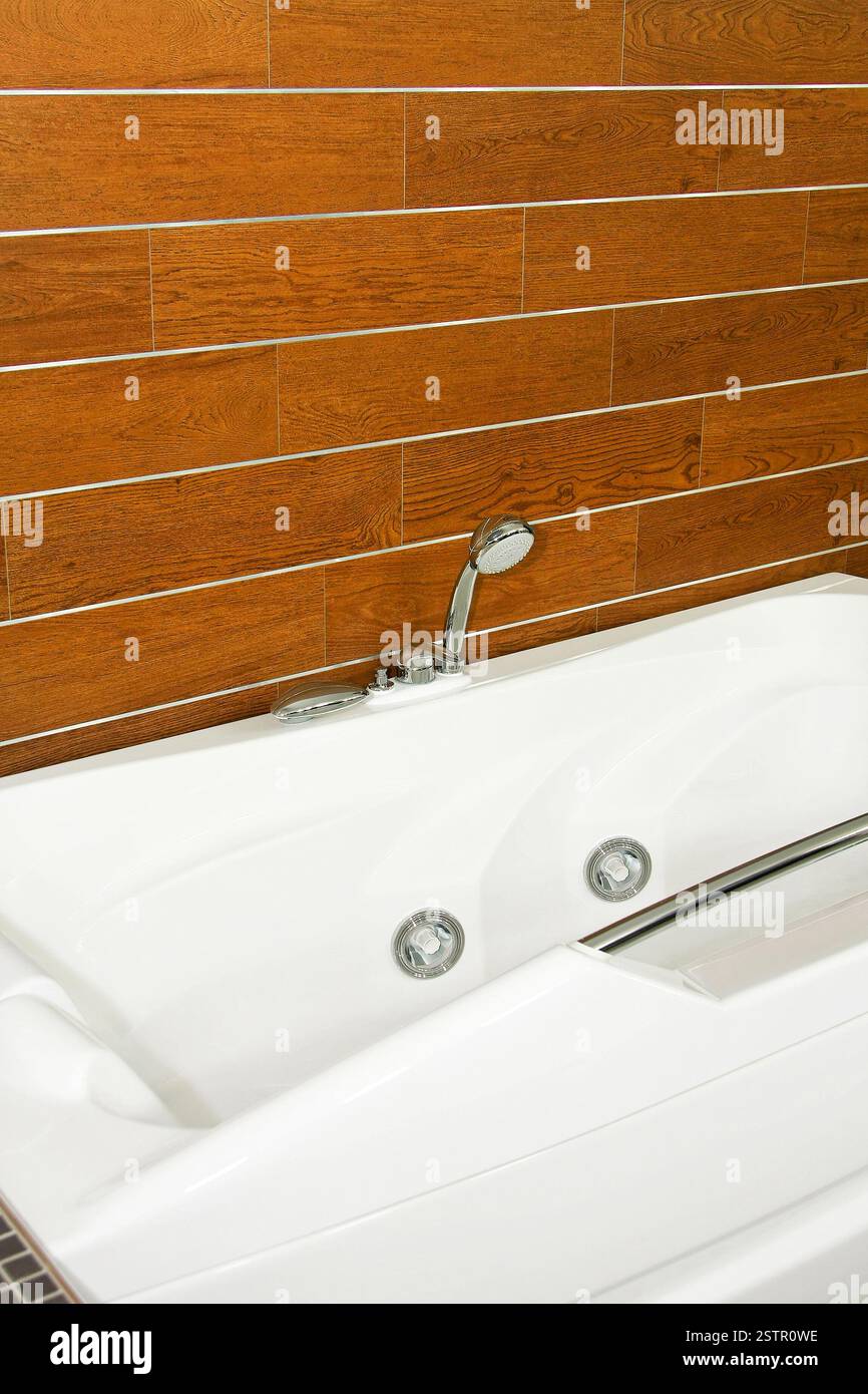 Wooden bathroom angle Stock Photo - Alamy