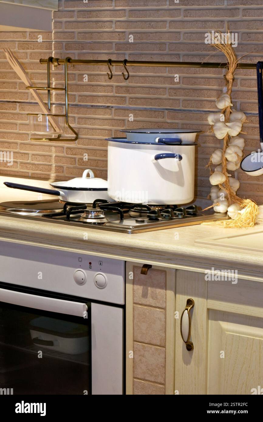 Vintage style kitchen stove in beige color Stock Photo - Alamy