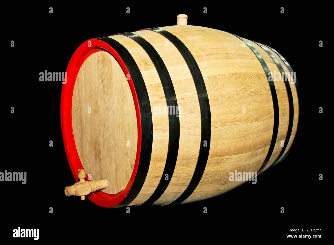 Big wooden barrel for beverages isolated on black hi-res stock ...