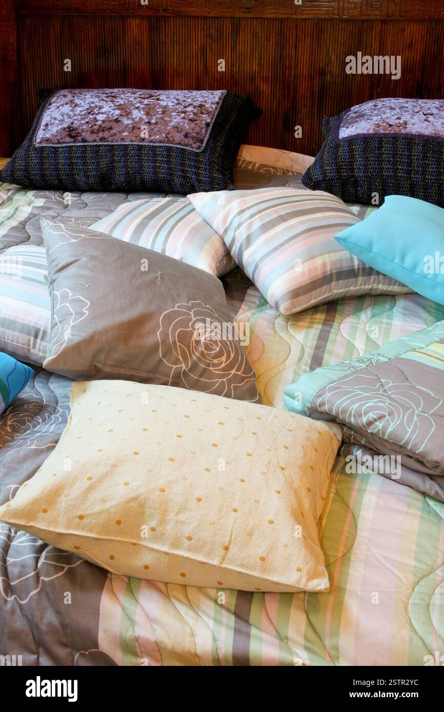 Pillows on bed Stock Photo - Alamy