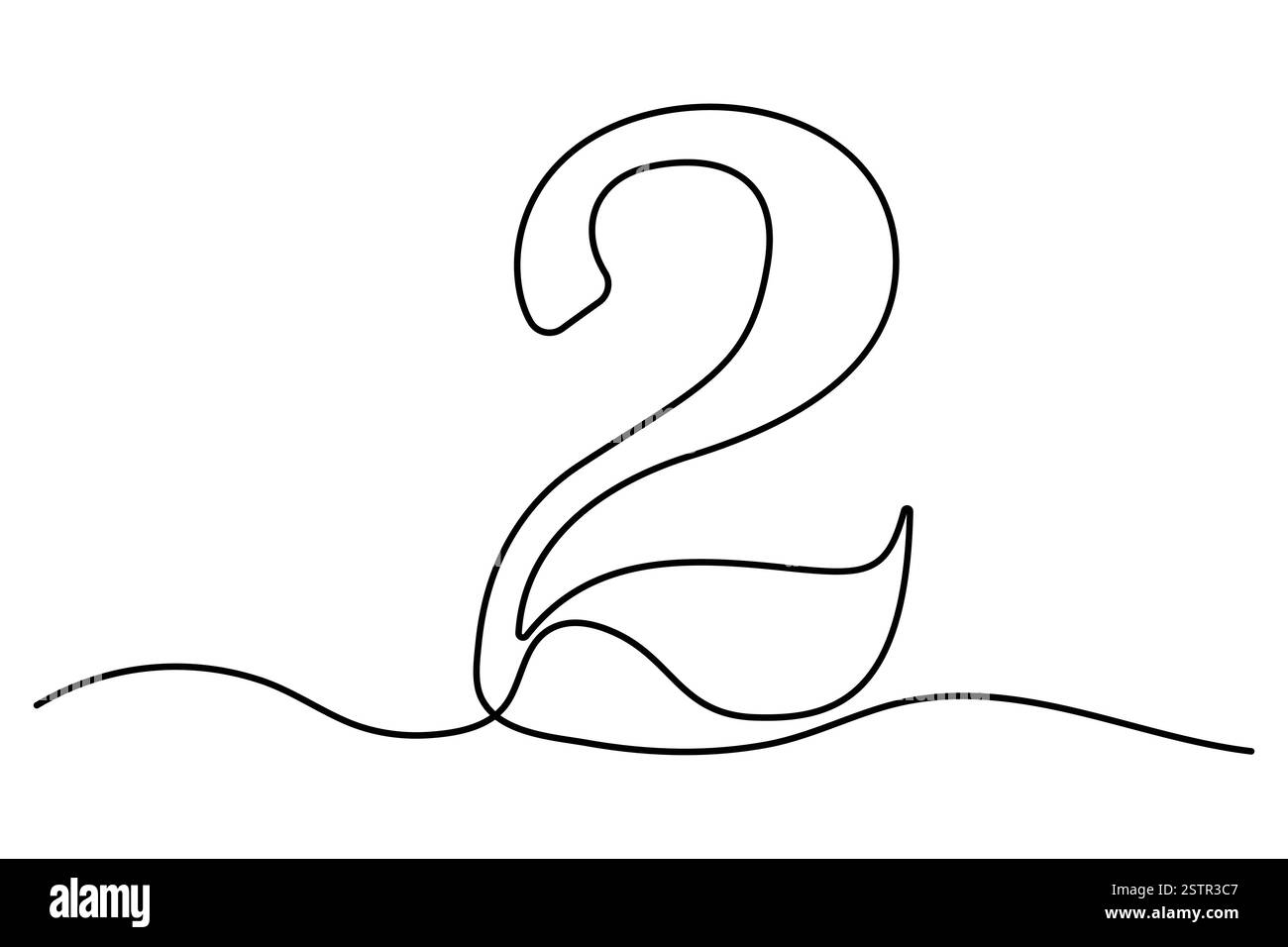 Number 2 in continuous line drawing style. editable One line drawing of ...