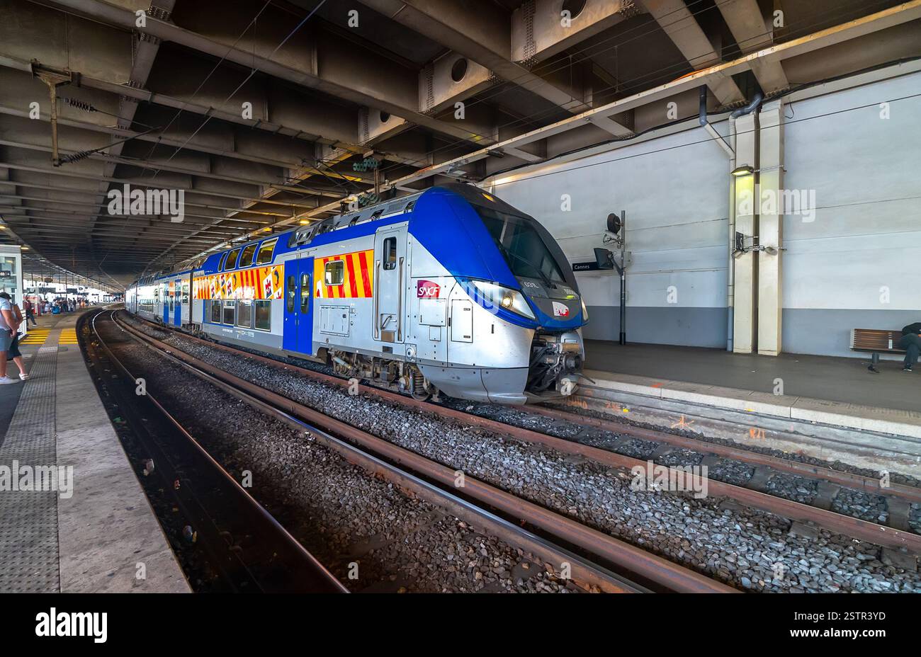 Cannes, France - 22.09.2024: Train inside the Cannes railway station ...