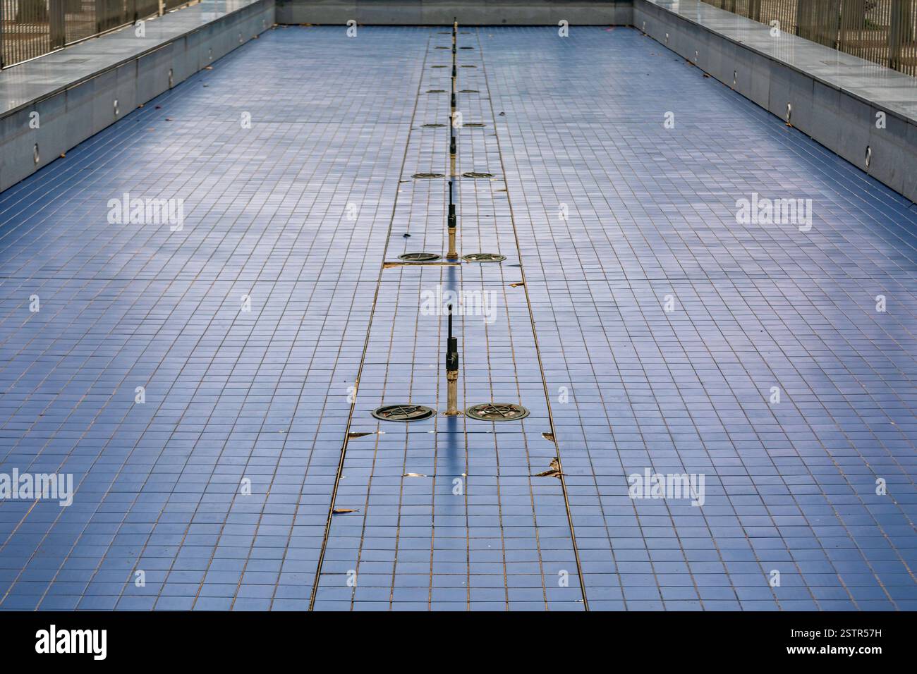 Empty Fountain Blue Pond Without Water for Maintenance Stock Photo - Alamy