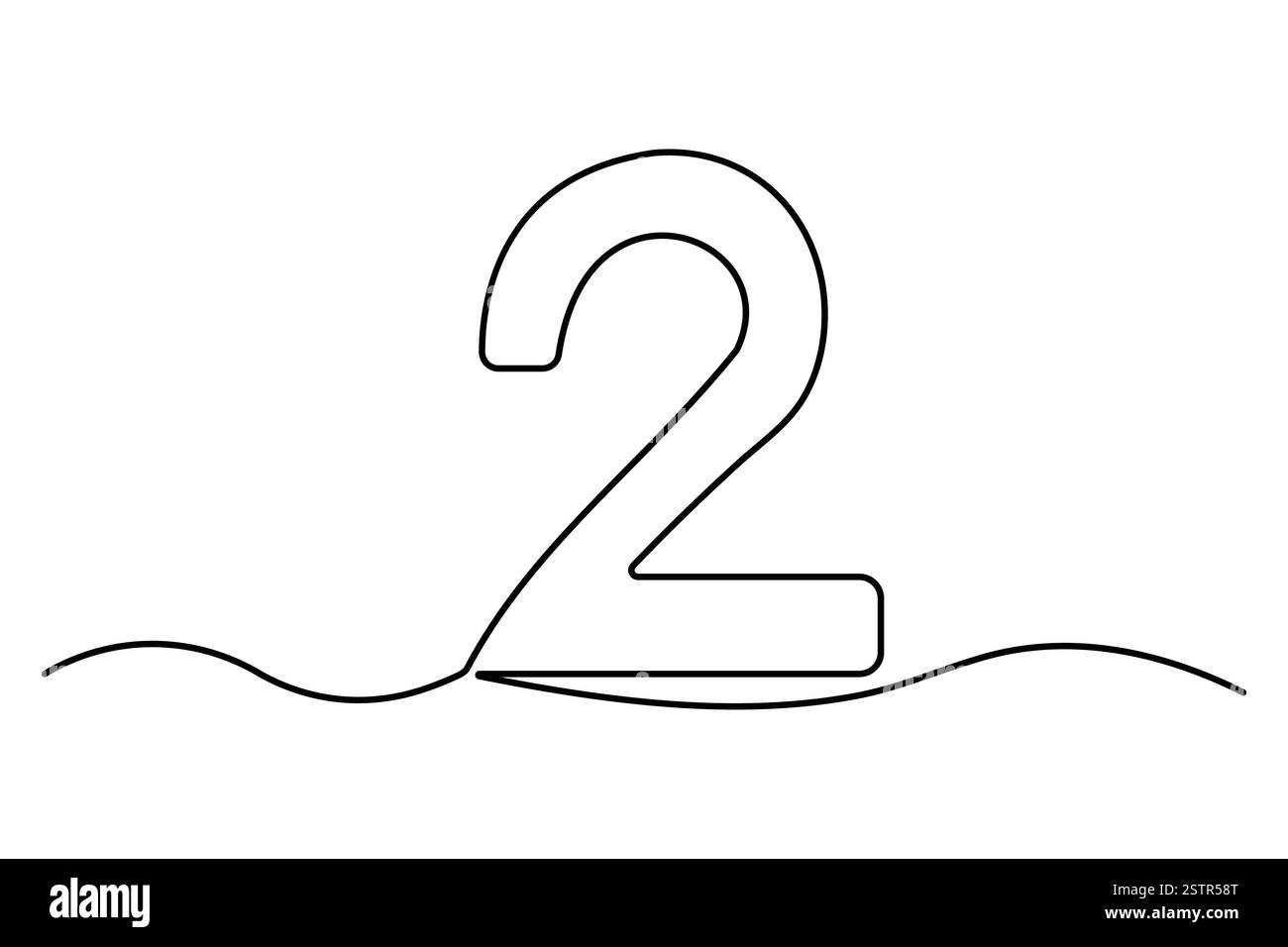 Number 2 in continuous line drawing style. editable One line drawing of ...