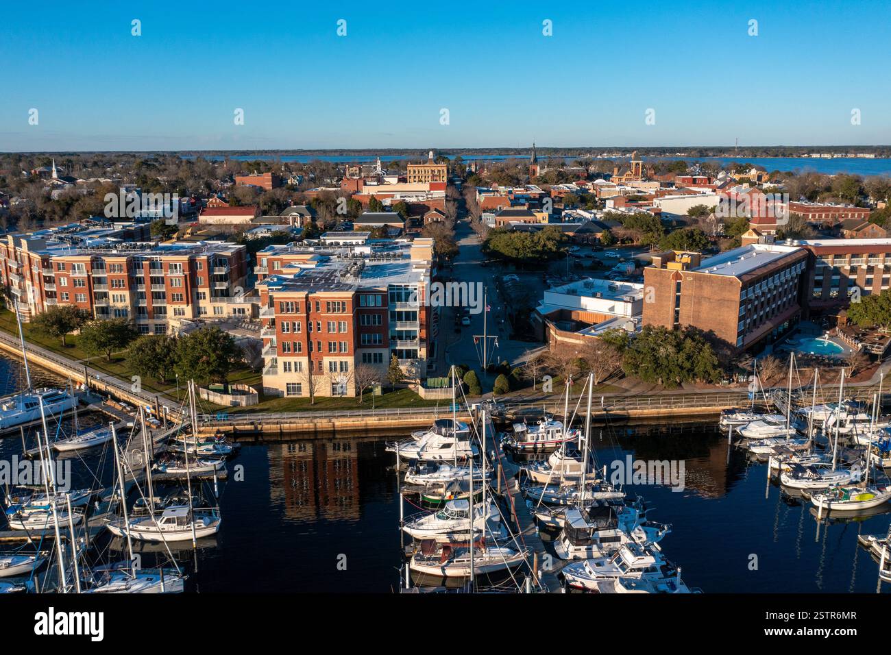 Aerial View of Downtown New Bern North Carolina looking North from the ...
