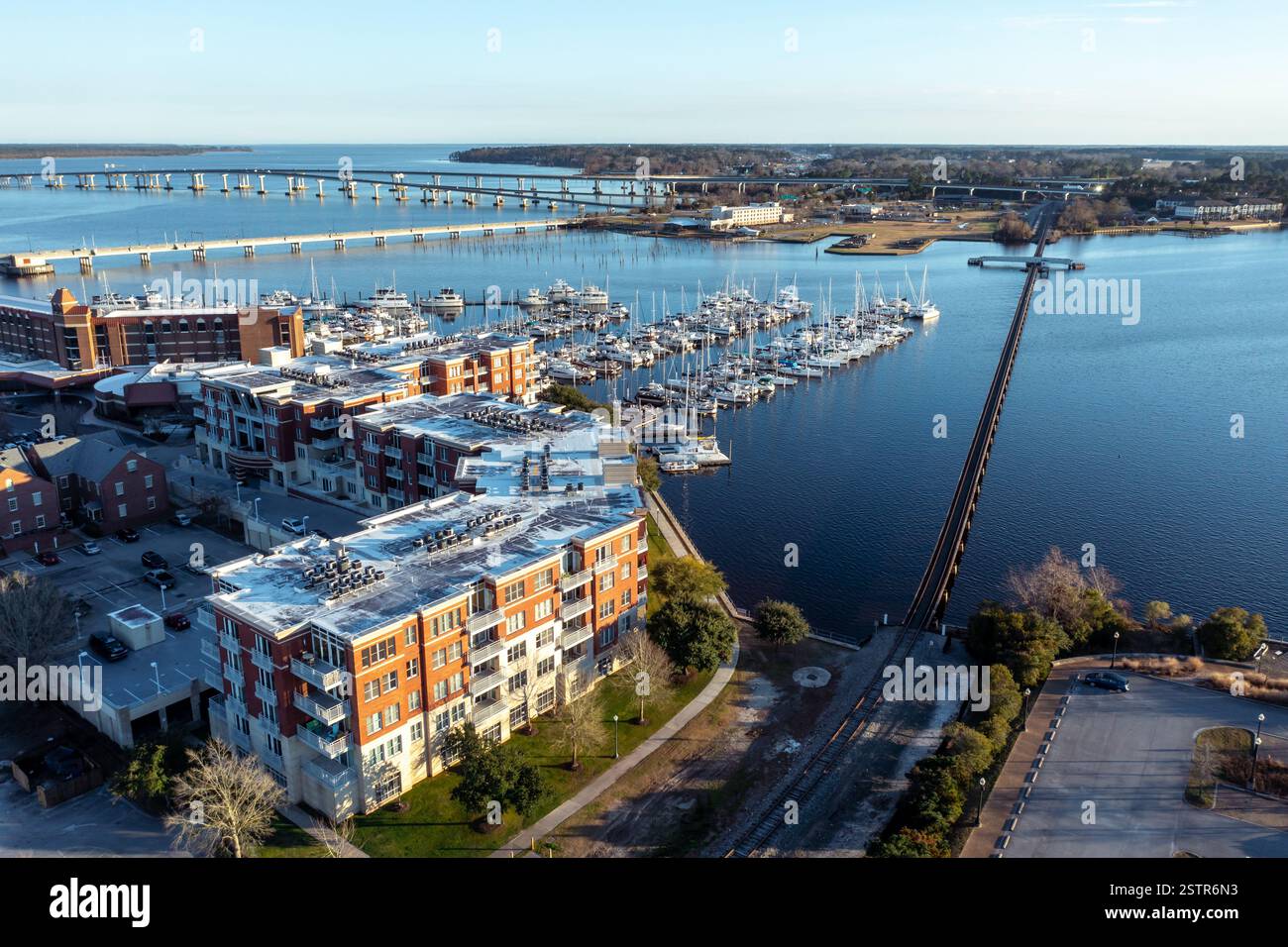 An aerial view of the New Bern North Carolina waterfront apartments and ...