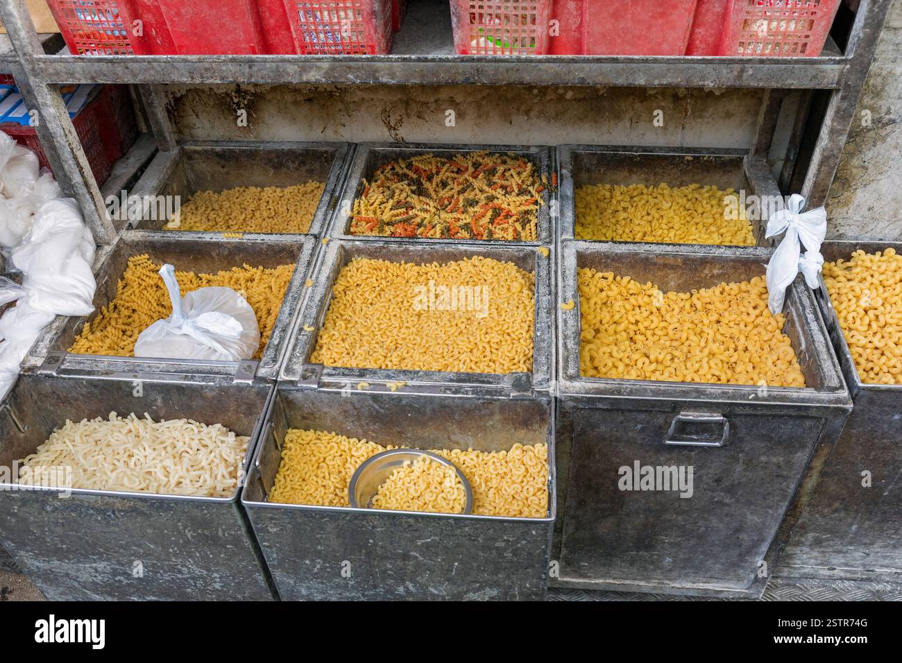 Variety of dried pasta food in bulk boxes hi-res stock photography and ...
