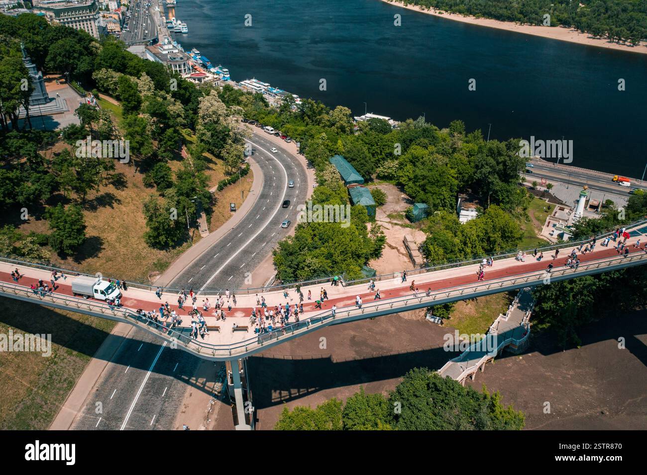 Aerial drone view of new pedestrian bridge from above Stock Photo - Alamy